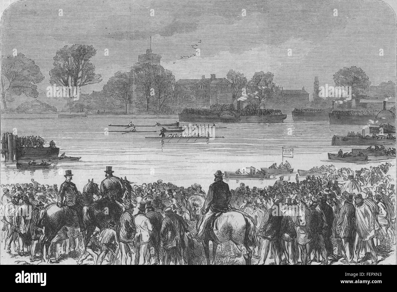 LONDON Rowing Boat Race on the Thames 1860. Illustrated London News ...