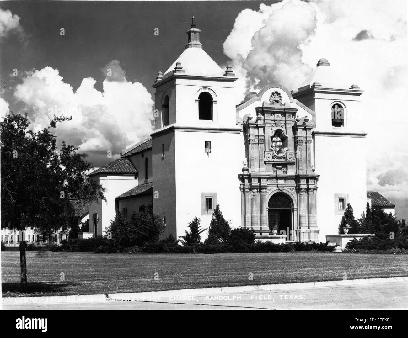 A historical image showing the 48 Post chapel at Randolph Field, taken ...