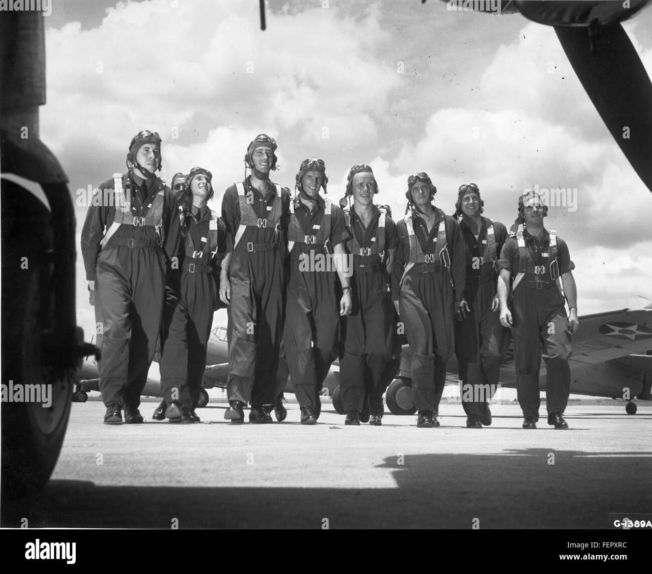 This photograph showcases a group of aviation cadets at Randolph Field ...