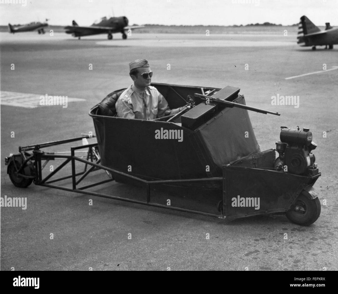 This image features a gunnery trainer aircraft at Randolph Field, an ...