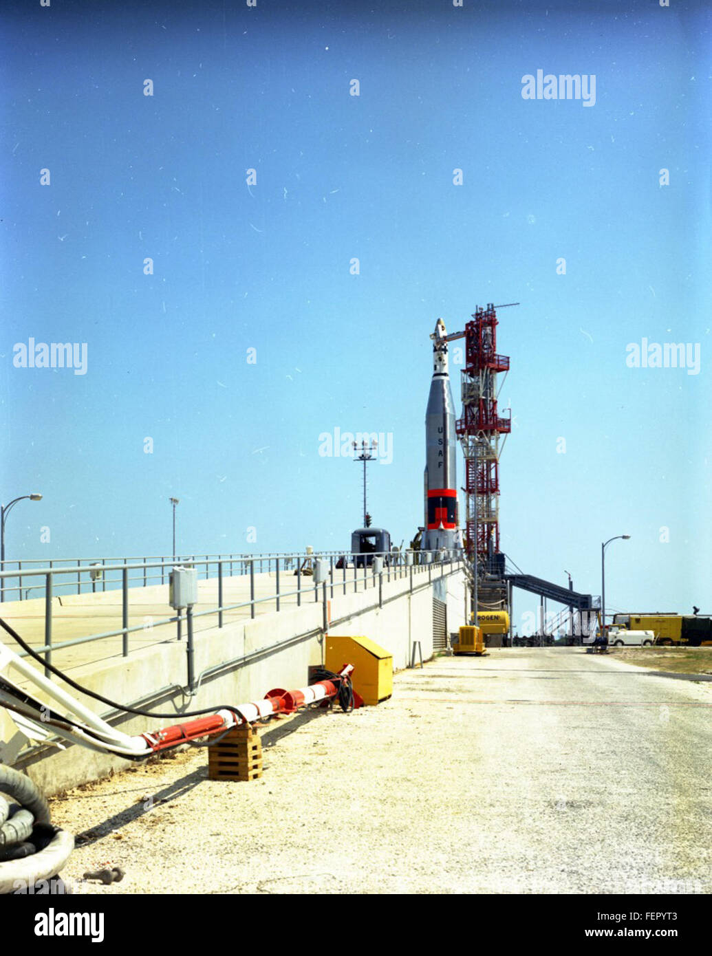 This image shows the Atlas 45D missile in its pre-launch configuration ...