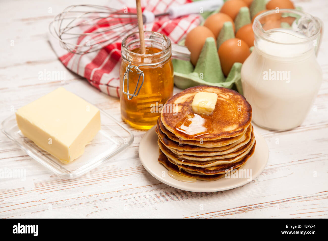 High pile of delicious pancakes Stock Photo - Alamy