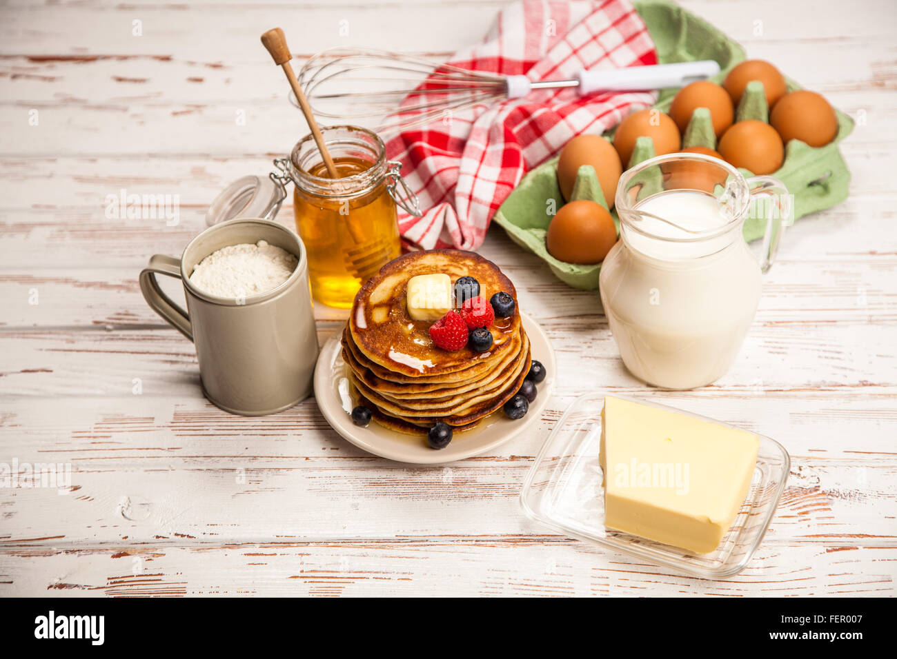High pile of delicious pancakes Stock Photo - Alamy