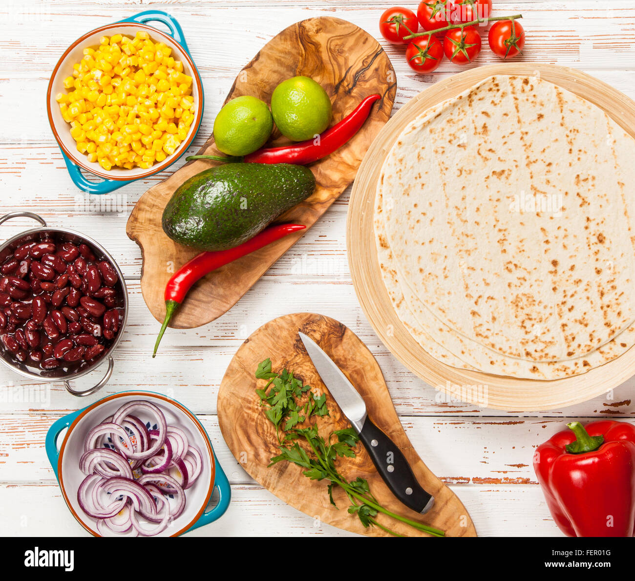 Tortilla with a mix of ingredients Stock Photo - Alamy