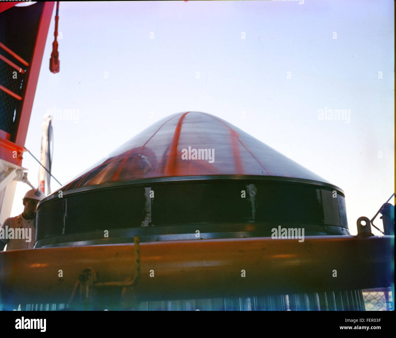 This image shows the lifting nose cone mechanism of the Atlas 3B ...