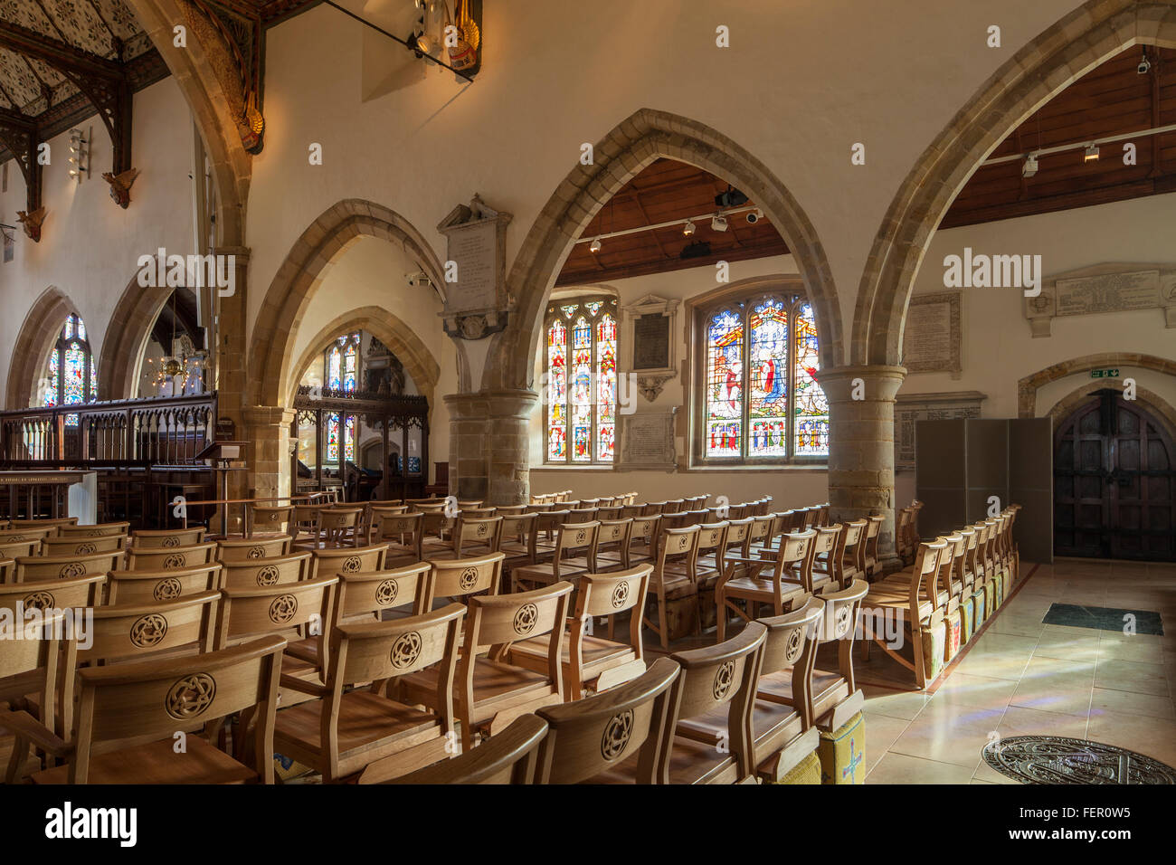 Interior of Holy Trinity church in Cuckfield, West Sussex, England ...