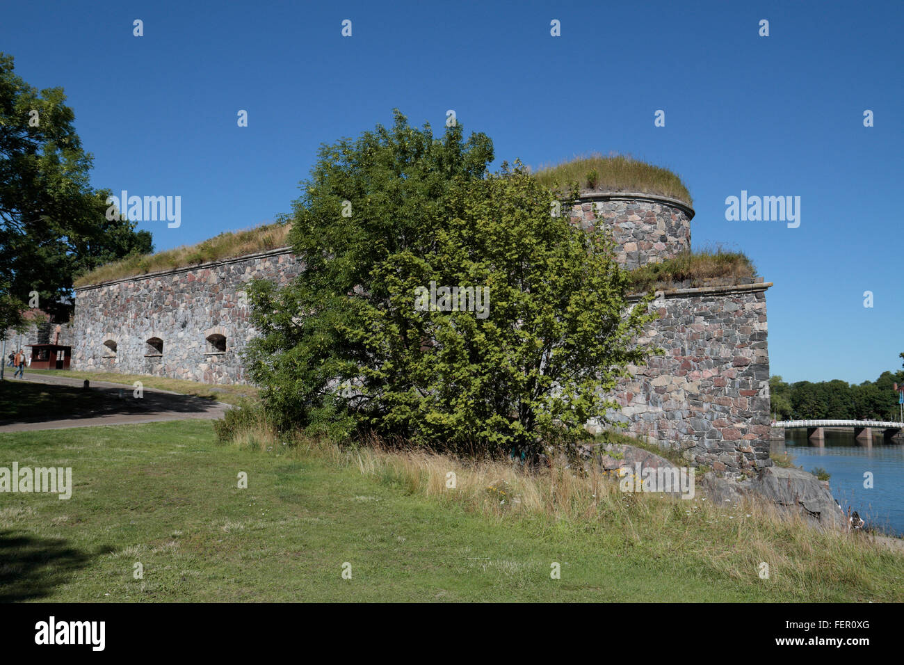 Fortress walls on the fortress island of Suomenlinna, Helsinki, Finland ...