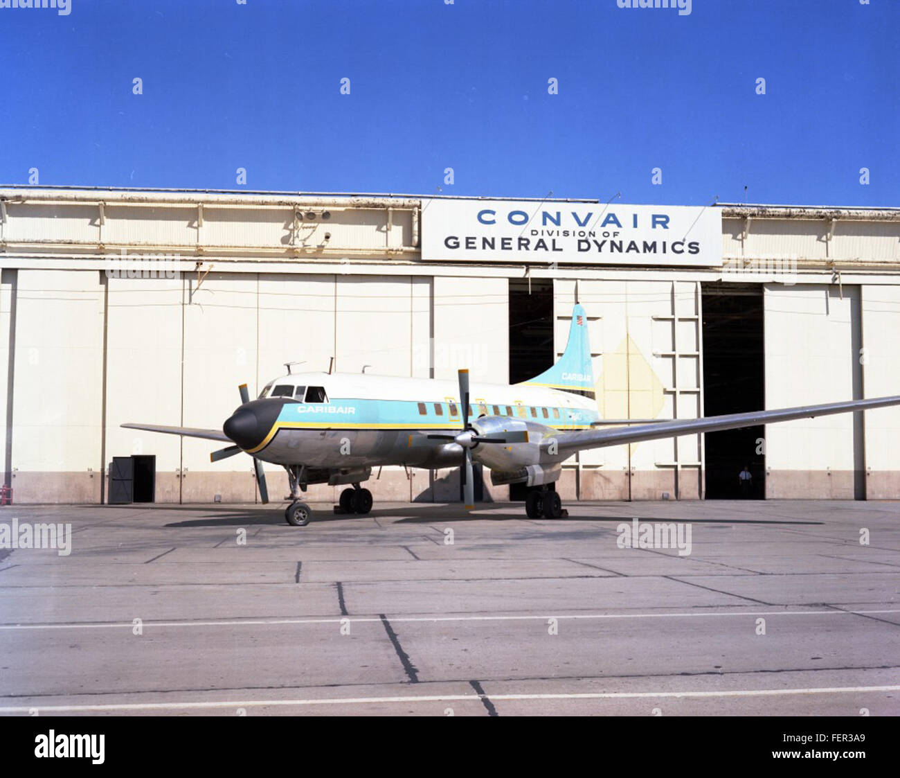 The Convair 640, registration N3407, operated by Caribair, is captured ...