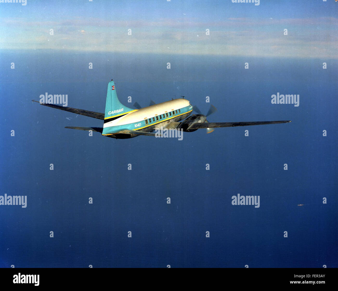 The Convair 640, with registration N3407, operated by Caribair, is seen ...