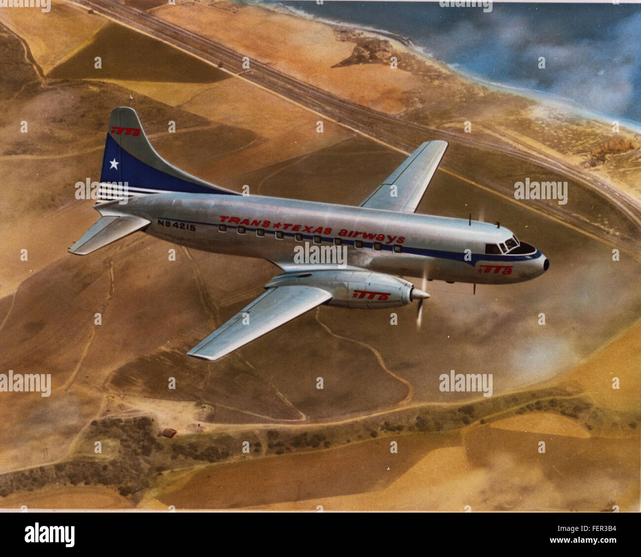 The Convair 600, shown in this artwork, was used by Trans Texas Airways. Known for its turboprop ...