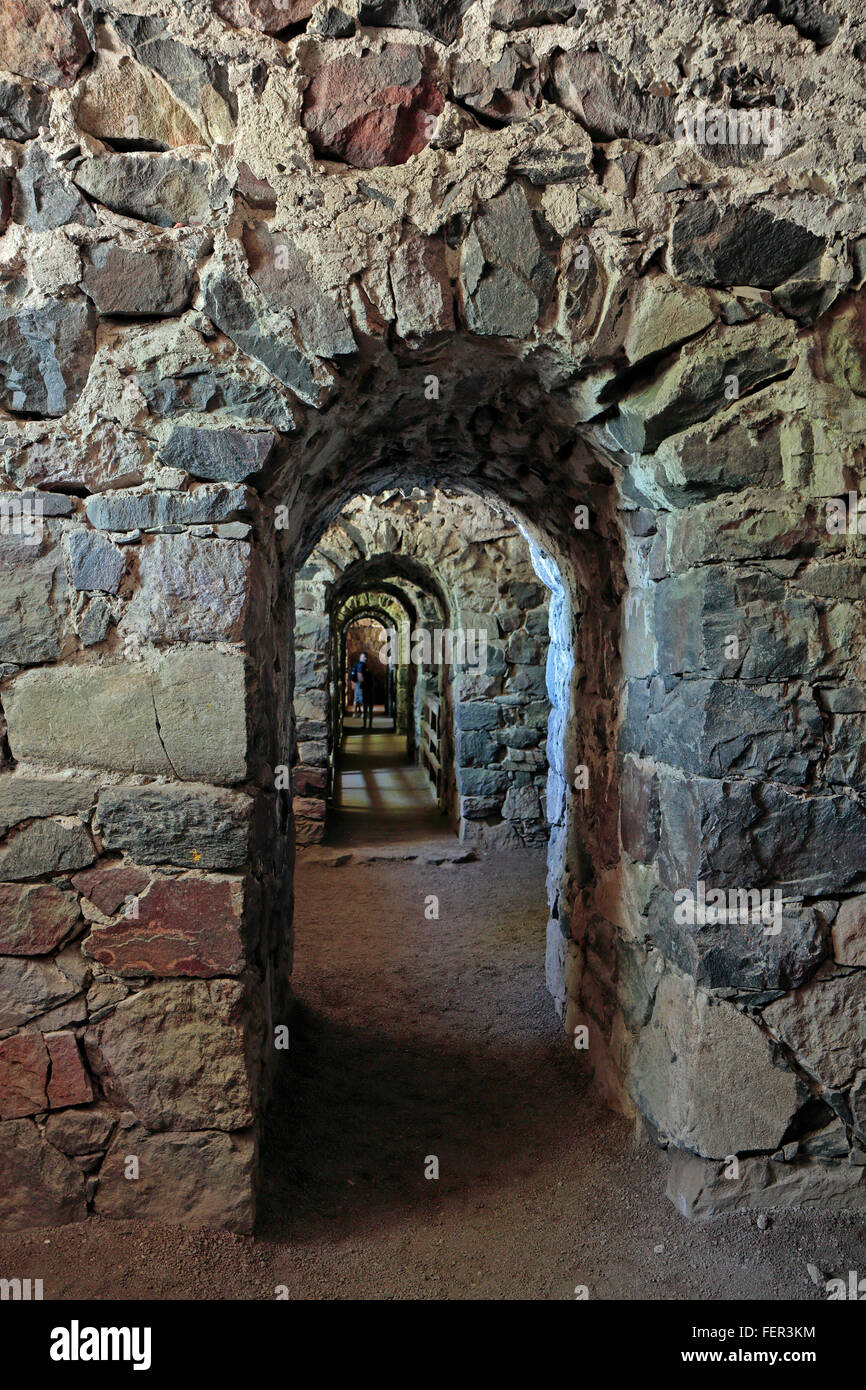 Inside the fortress walls on the fortress island of Suomenlinna ...