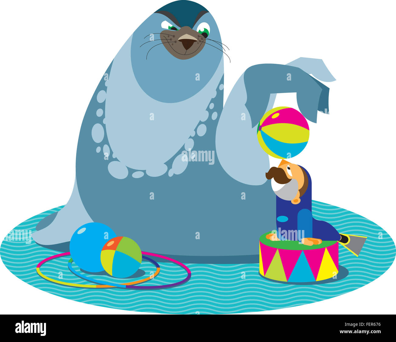 Circus.Seal is trainer of man Stock Photo - Alamy