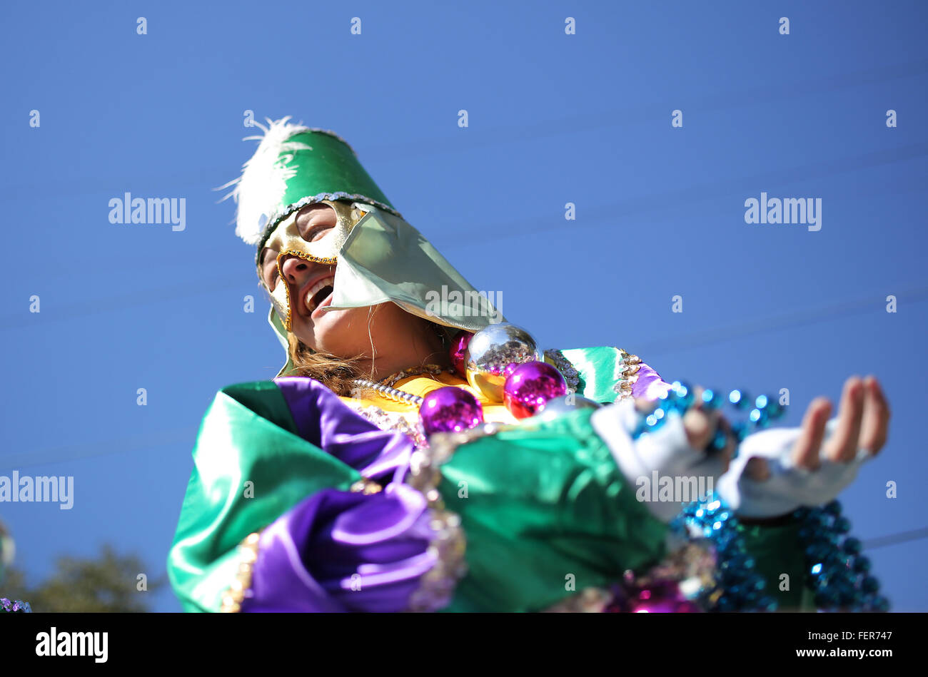 New Orleans, LOUISIANA, USA. 7th Feb, 2016. A float rider during the ...