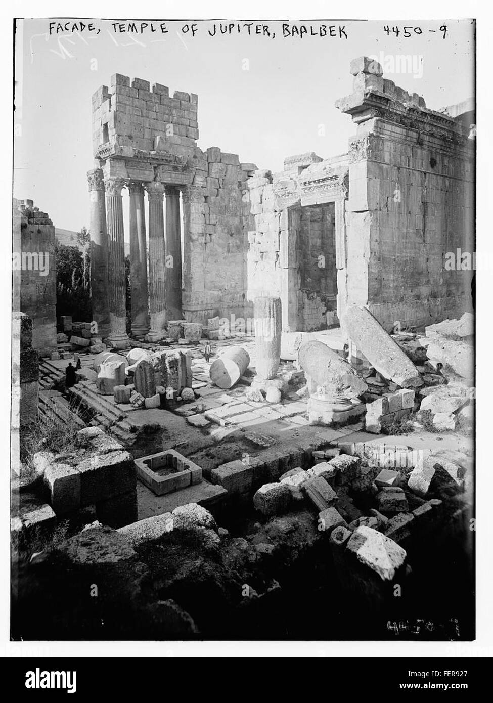 The facade of the Temple of Jupiter at Baalbek, an ancient Roman temple ...