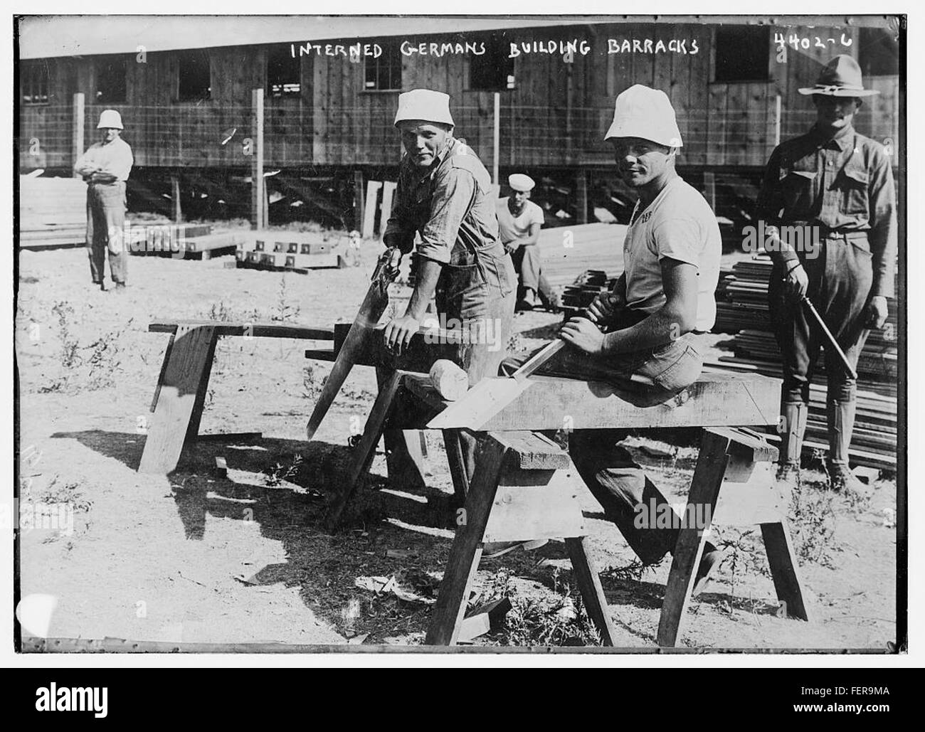 A historical photograph of German prisoners interned during World War ...