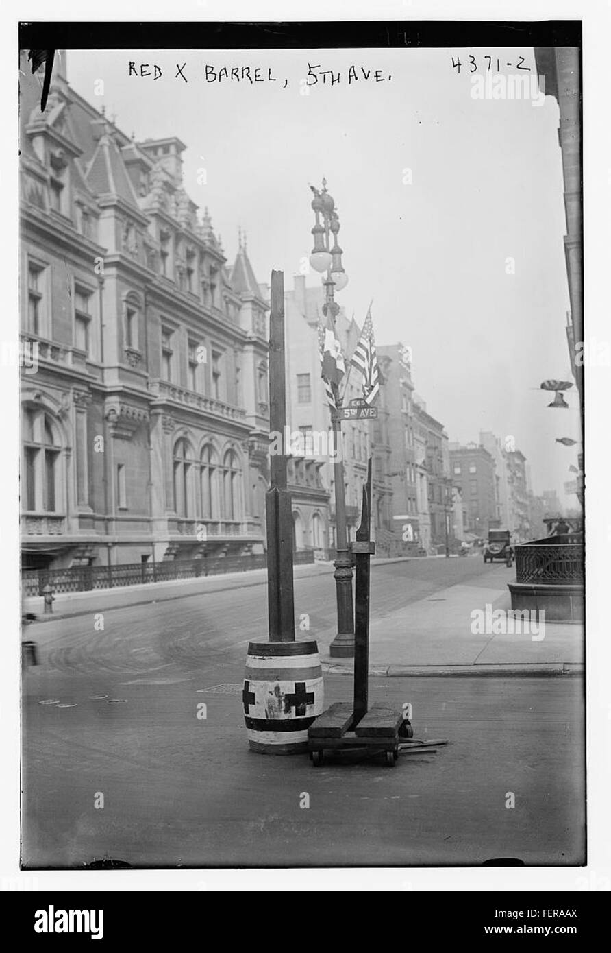 A historical photograph showing a Red Cross barrel located on 5th ...