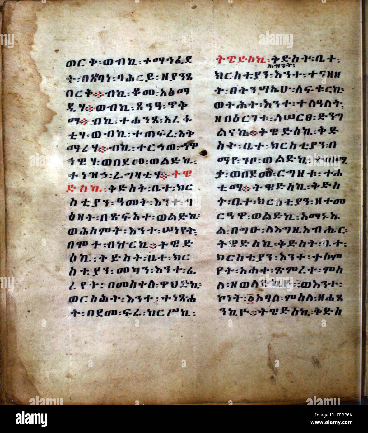 A page from an Ethiopian prayer book, showcasing intricate script and ...