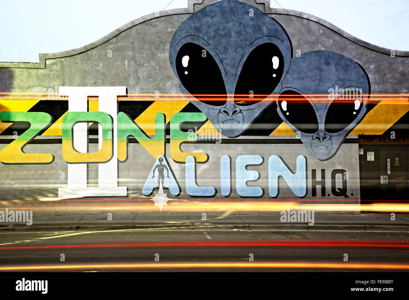 Zone II Alien H.Q. store and light streaks, Roswell, New Mexico USA ...