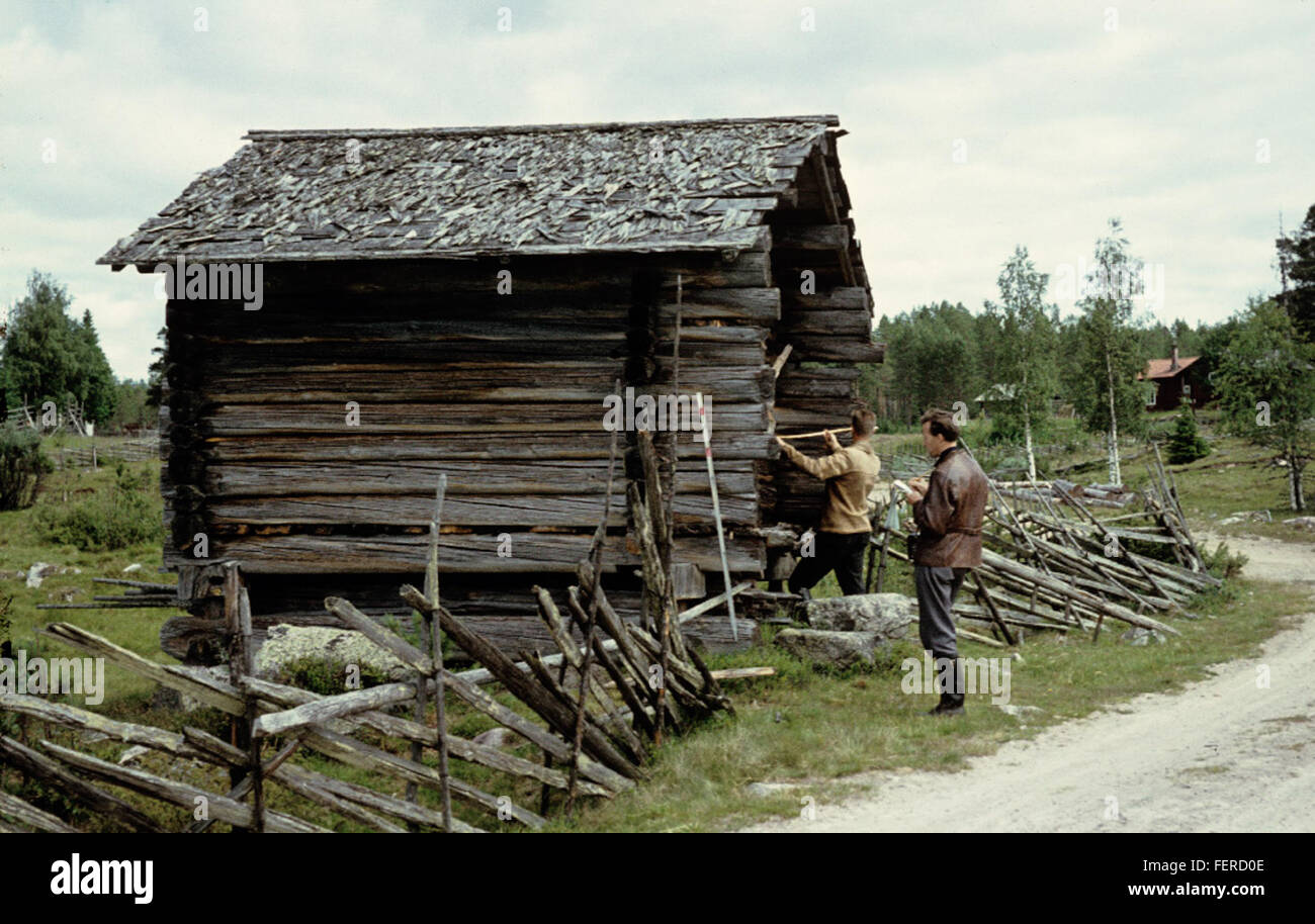 The photo depicts an old hut located at Tisjlandet, Dalarna, Sweden ...