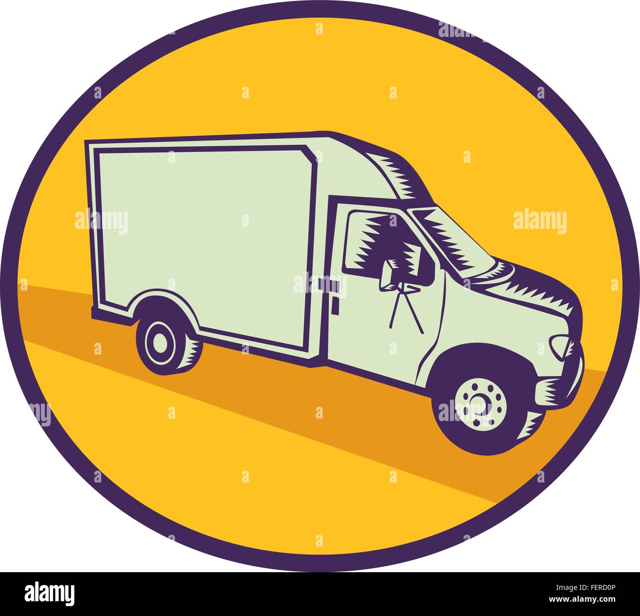 Illustration of a closed delivery van viewed from the side set inside ...