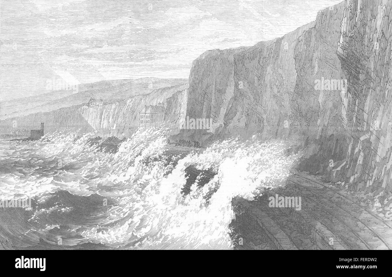 DEVON Breach in the South Devon Railway Sea-Wall, near Dawlish 1873 ...