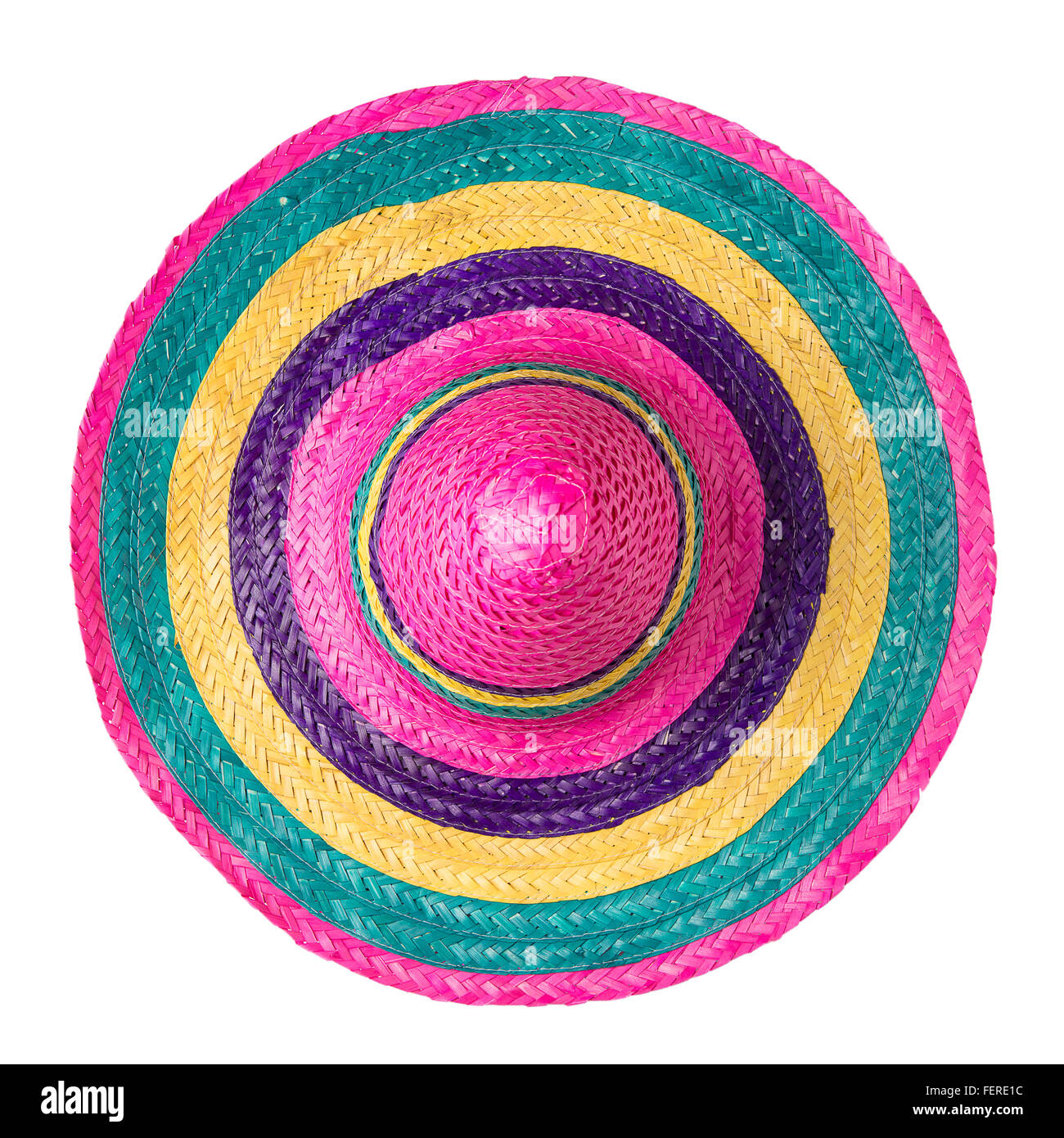 Mexican straw sombrero isolated on white - top view Stock Photo - Alamy