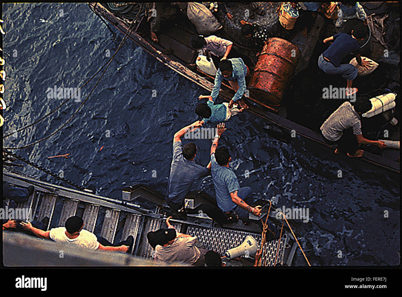 South China SeaCrewmen of the amphibious cargo ship USS Durham Stock ...