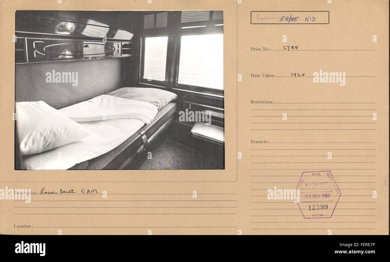 A black-and-white photograph of the interior of a C.A.M. sleeping car ...