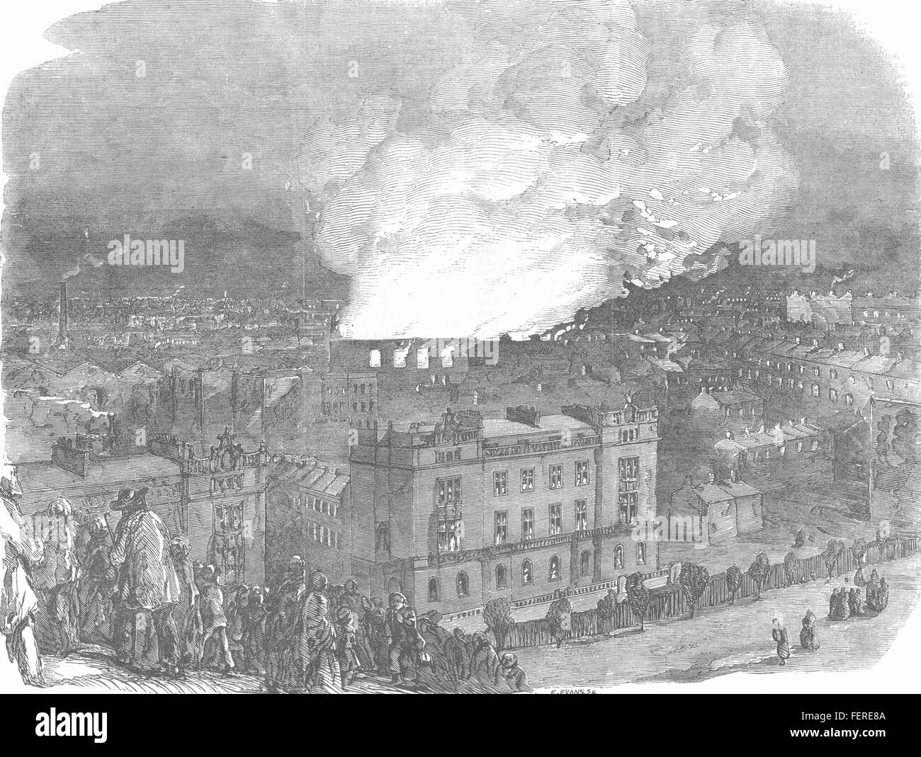 LONDON Fire at Camden Town goods station-sketched from Primrose Hill ...