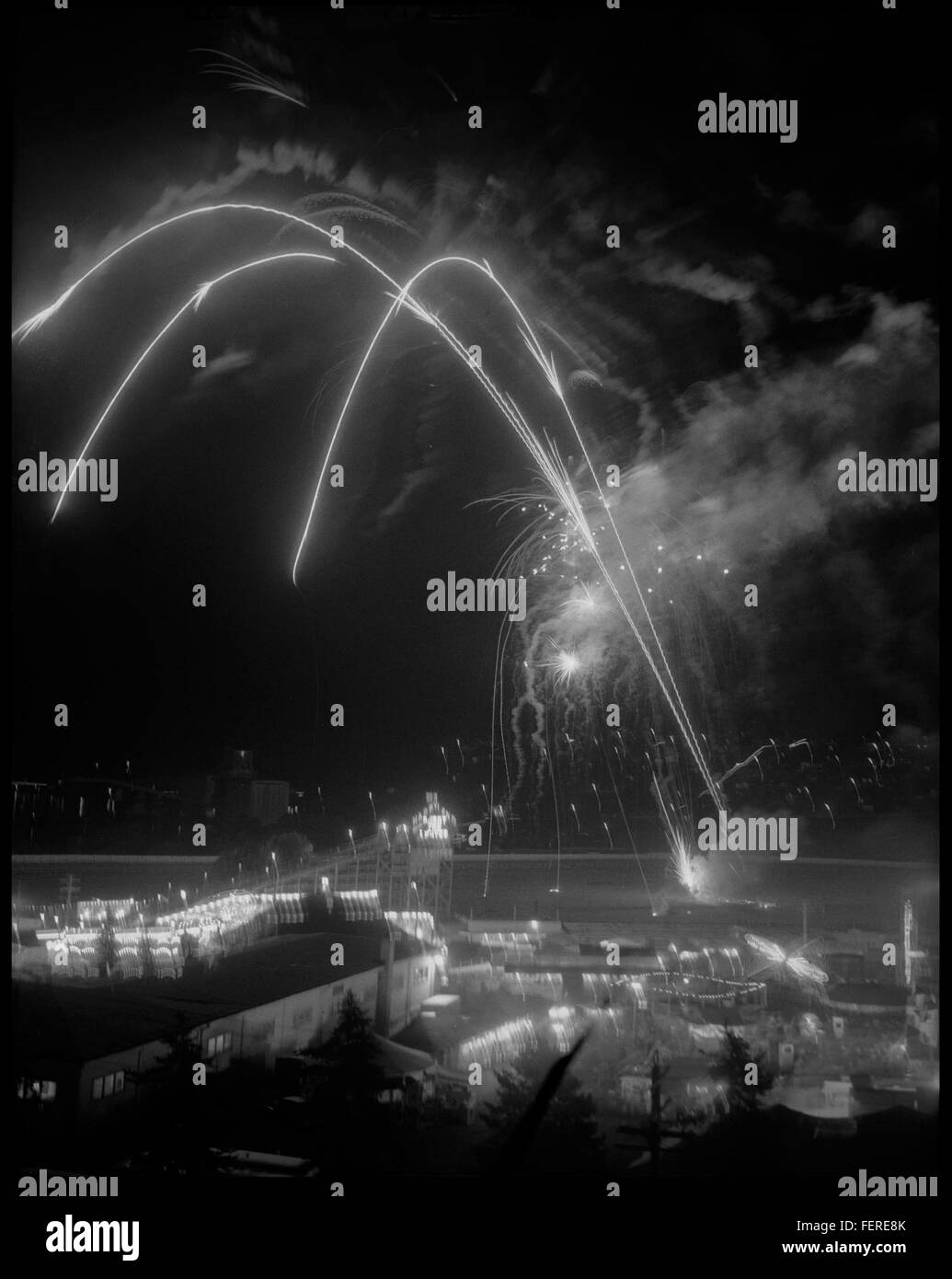 A display of fireworks, captured as part of a celebration or event ...