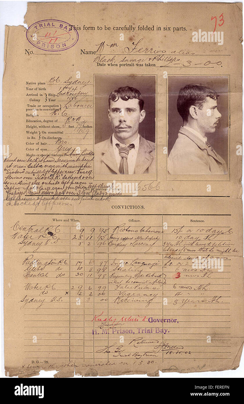 William Ferris, born Sydney 1874, Trial Bay Gaol William Ferris, born ...