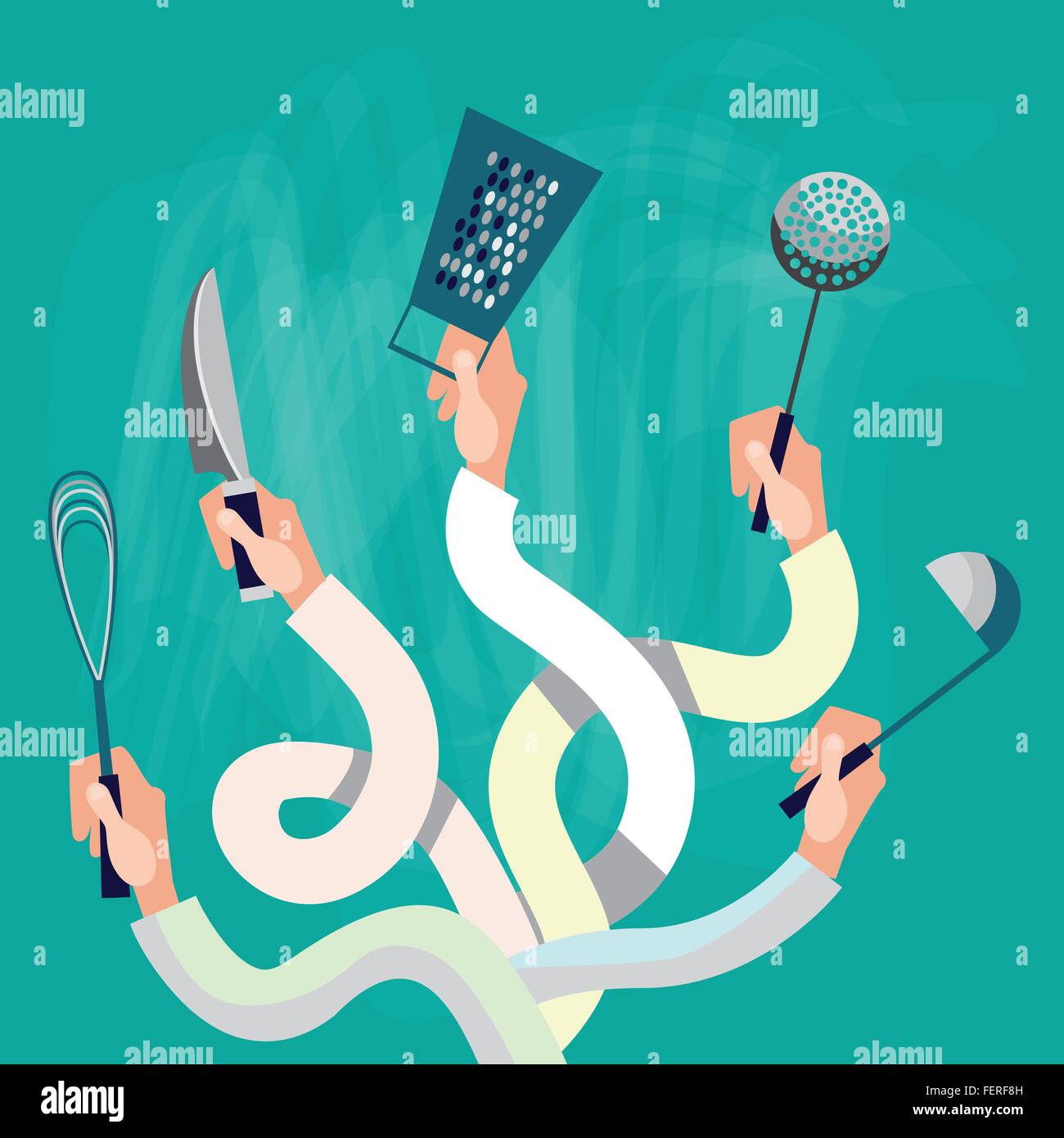 Hands Group Holding Cooking Utensils Stock Vector Image & Art - Alamy