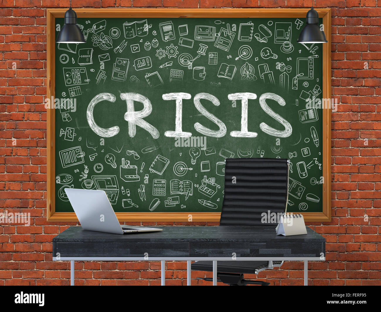 Chalkboard on the Office Wall with Crisis Concept Stock Photo - Alamy