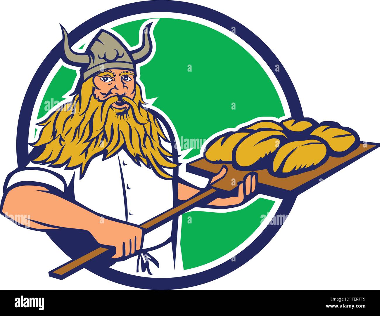 Illustration of a viking warrior raider barbarian baker holding peel ...