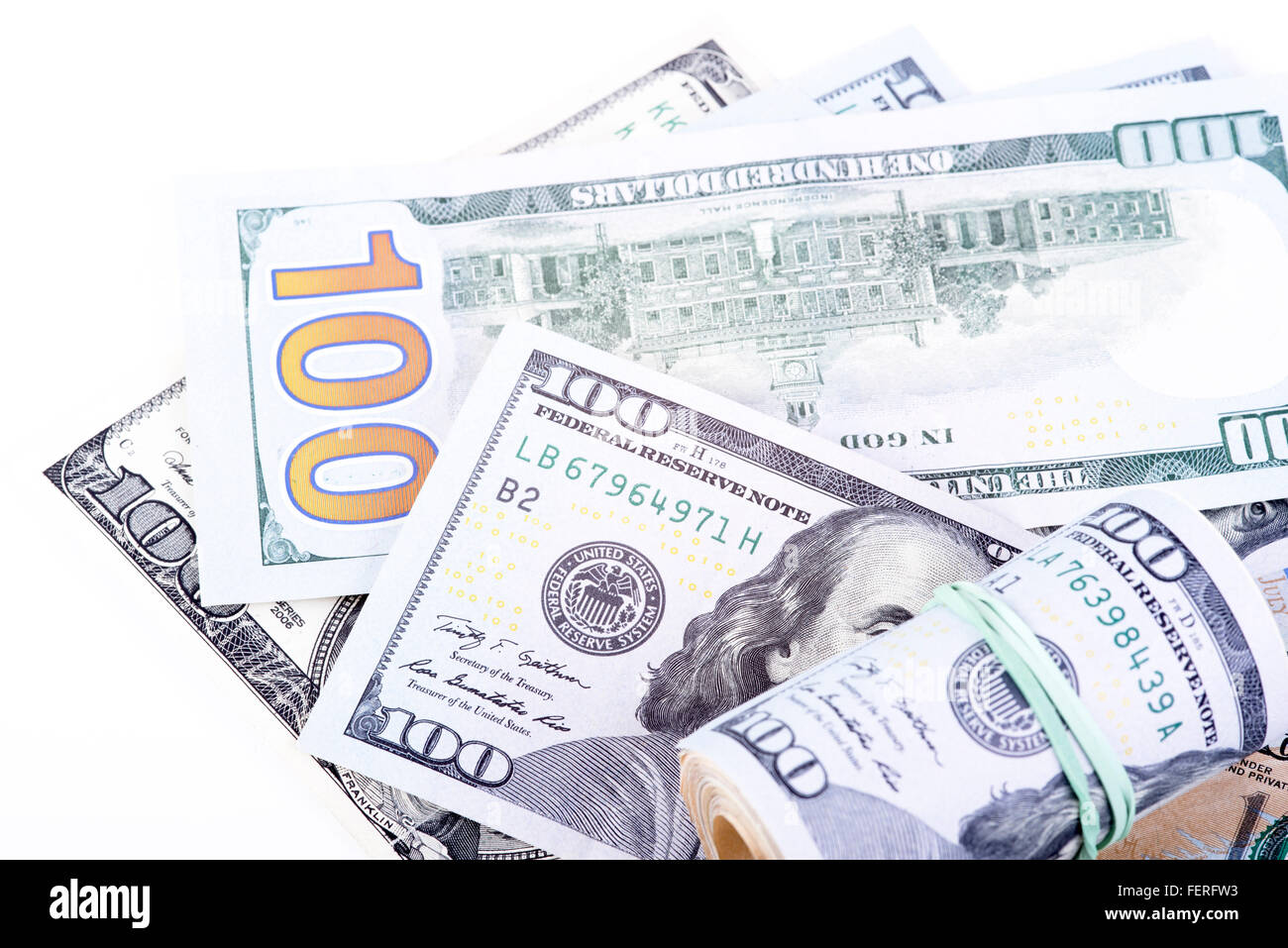 pictures of dollar banknotes on a white background Stock Photo - Alamy