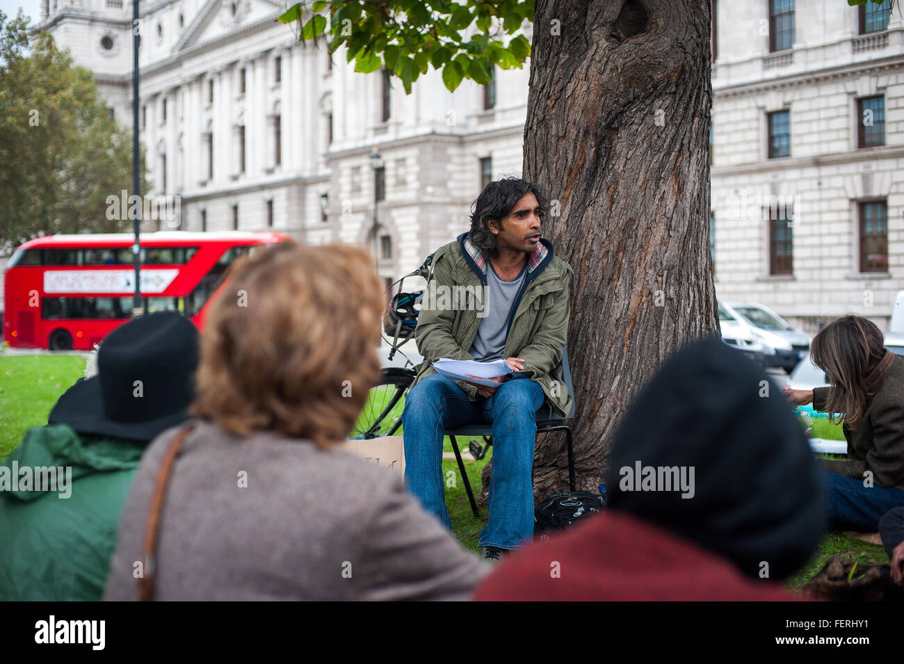 Activist giving talk at Occupy Parliament Square, London Stock Photo ...