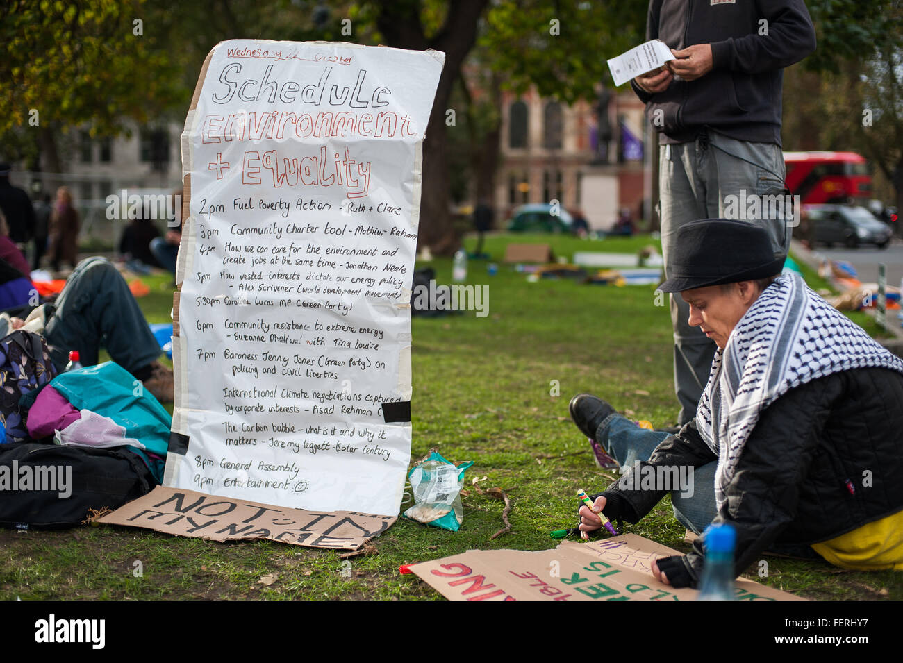 Occupy Parliament Square Manifesto and placard-making, London Stock ...
