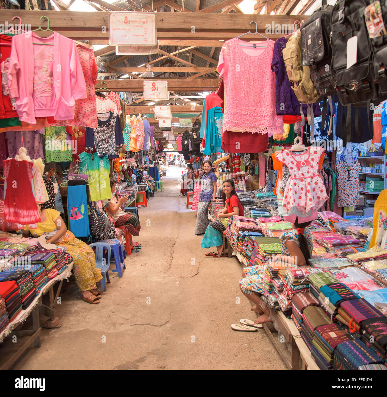 Indoor clothing market in Myeik, Tanintharyi Region, Southern Myanmar ...