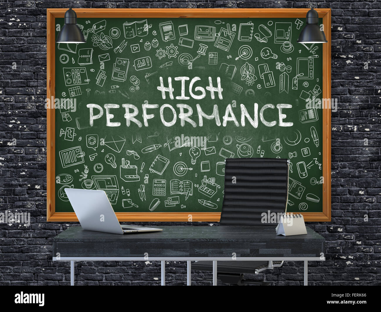 High Performance Concept. Doodle Icons on Chalkboard Stock Photo - Alamy