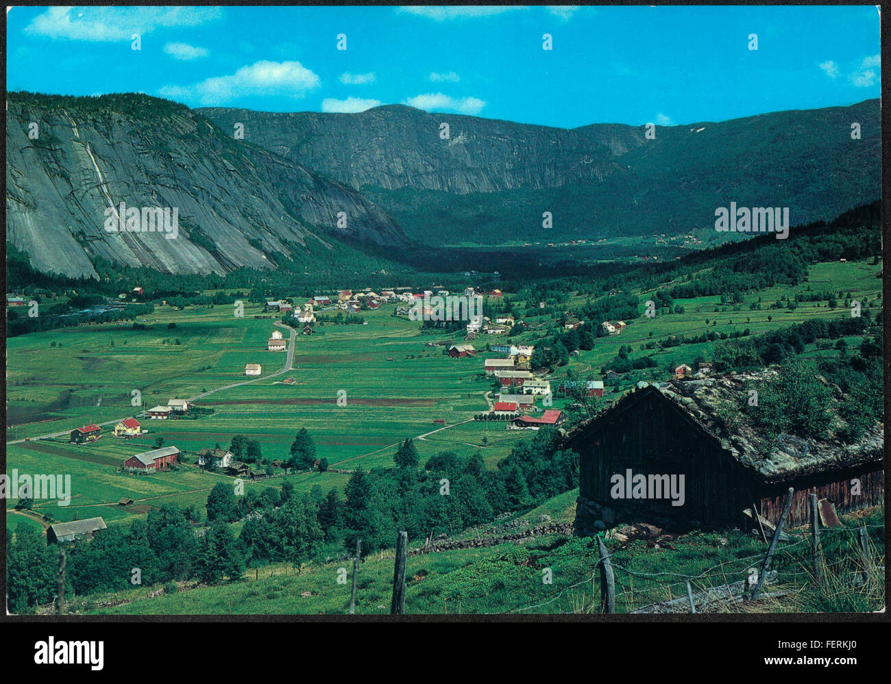 This postcard depicts Valle, a village in Setesdal, located in the Aust ...