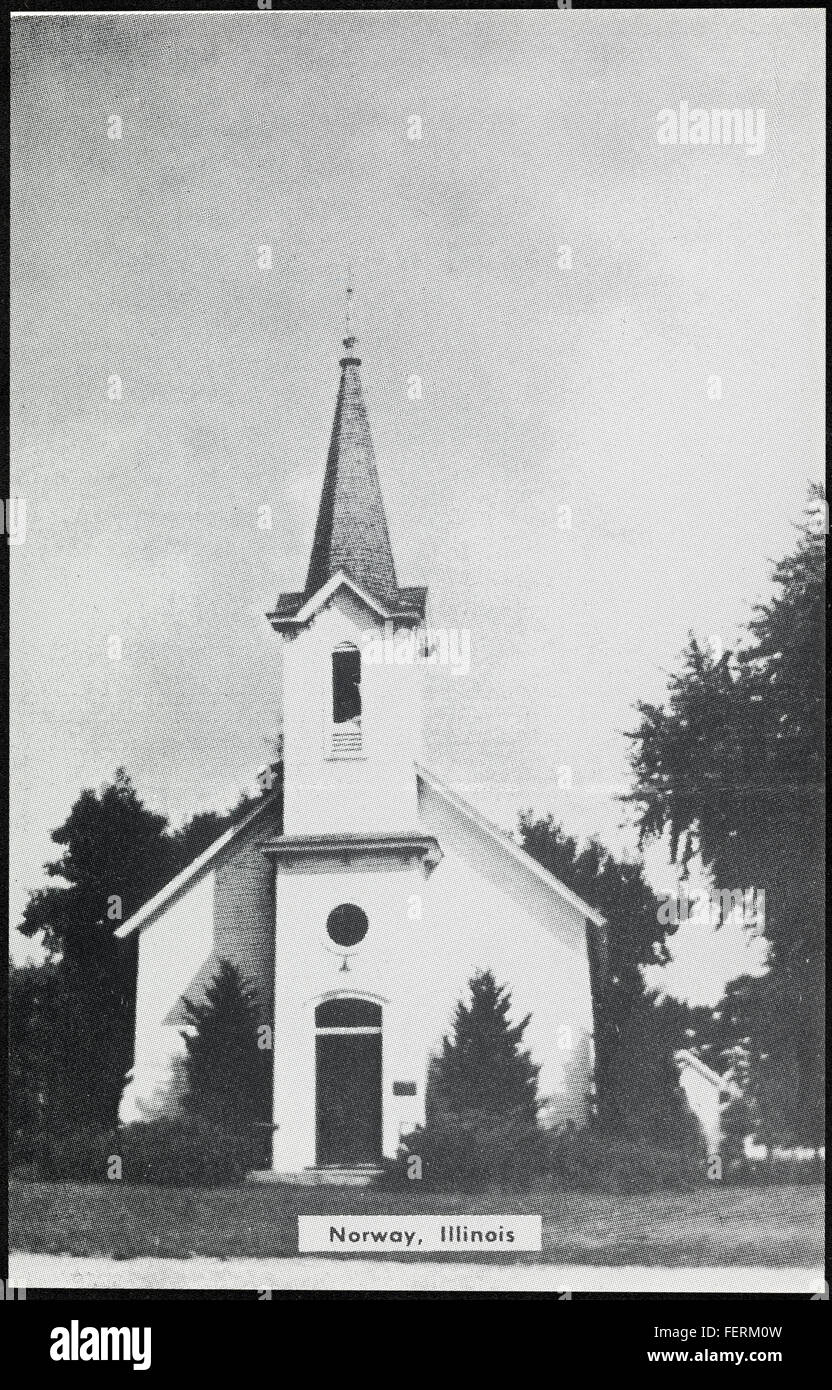 A historical postcard of Norway, Illinois, depicting the local churches ...