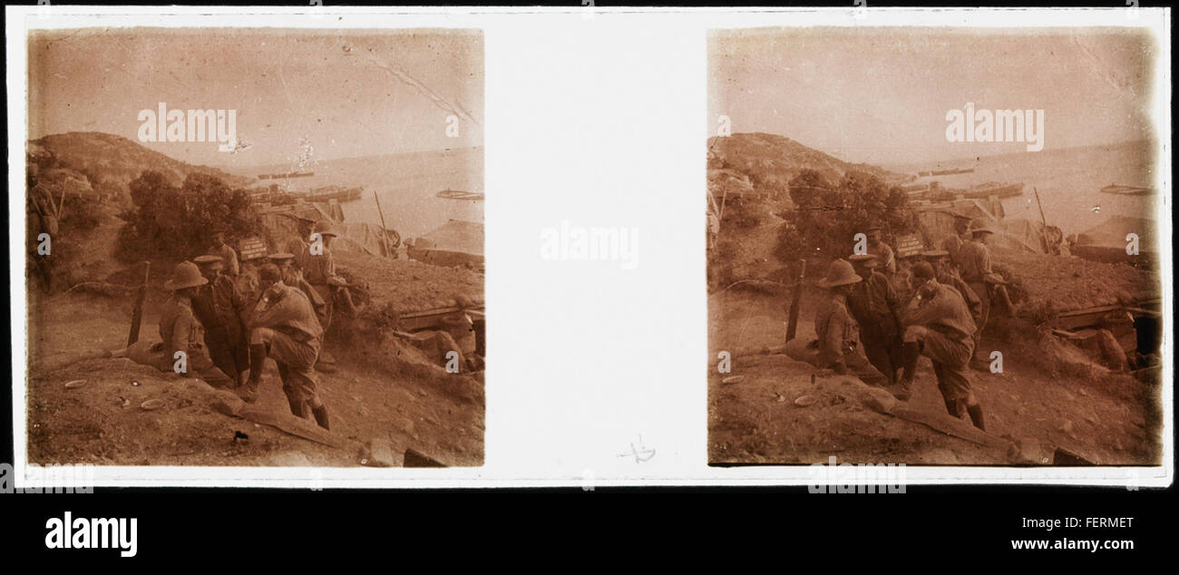 This image depicts soldiers in trench warfare at Anzac Cove during the ...