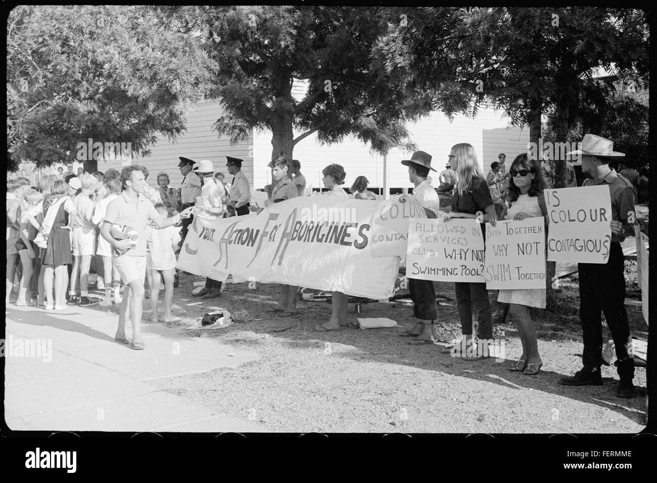 A protest by Student Action for Aborigines outside the Moree Artesian ...