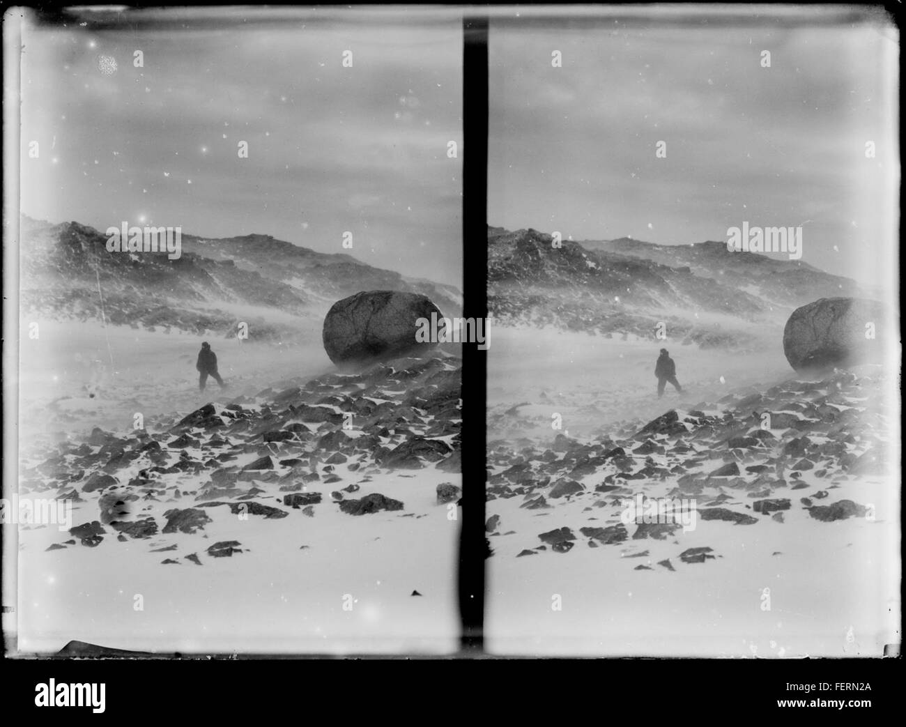 This stereograph captures a historical moment from an Antarctic ...