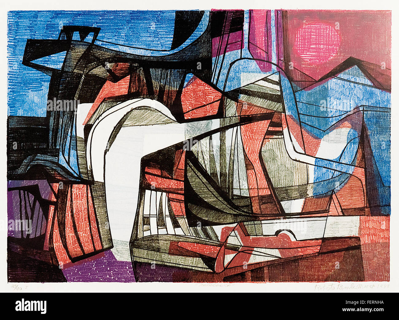 A lithograph by Brazilian artist Roberto Burle Marx titled 'Itapecerica ...