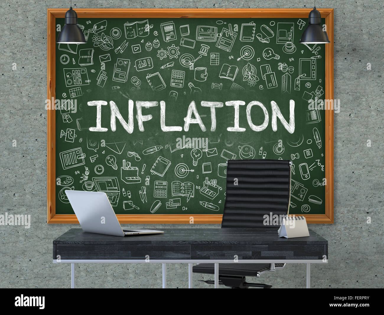 Chalkboard on the Office Wall with Inflation Concept Stock Photo - Alamy