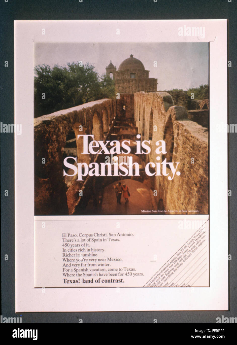An advertisement promoting tourism in Texas, highlighting the state's ...