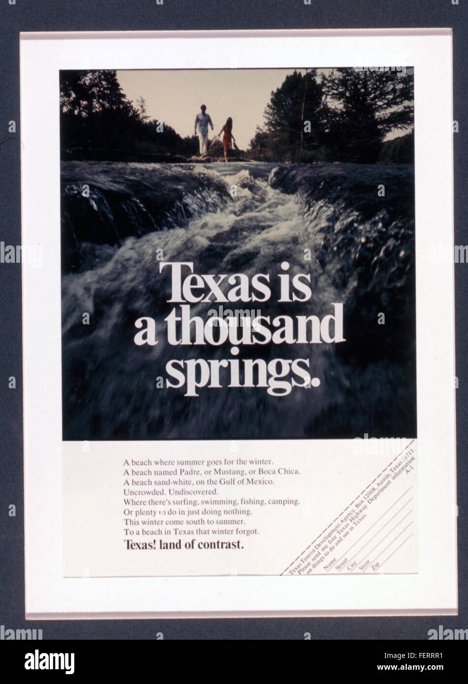 This advertisement promotes tourism in Texas, showcasing the state’s ...