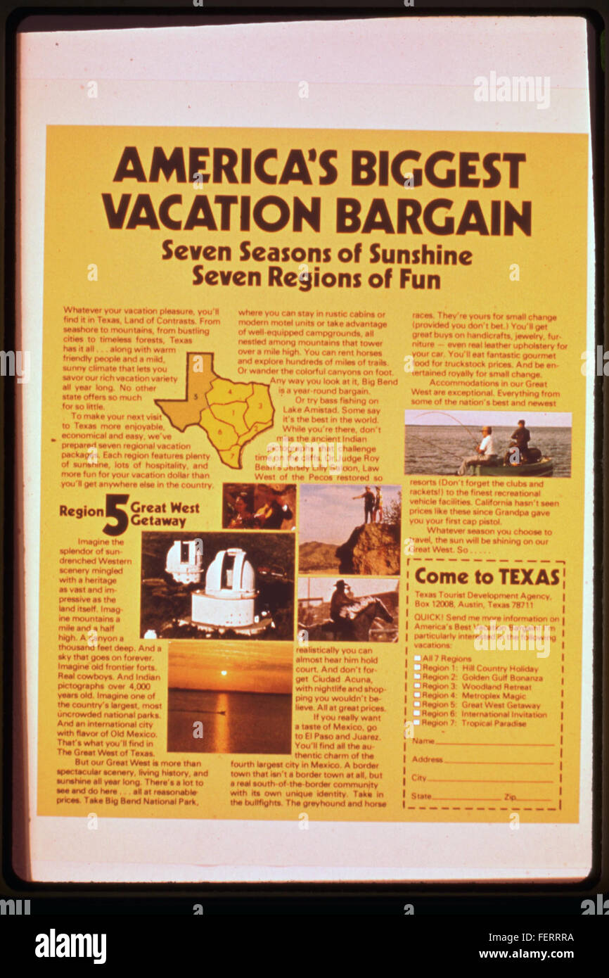 Texas tourism advertisement promoting the state’s attractions ...