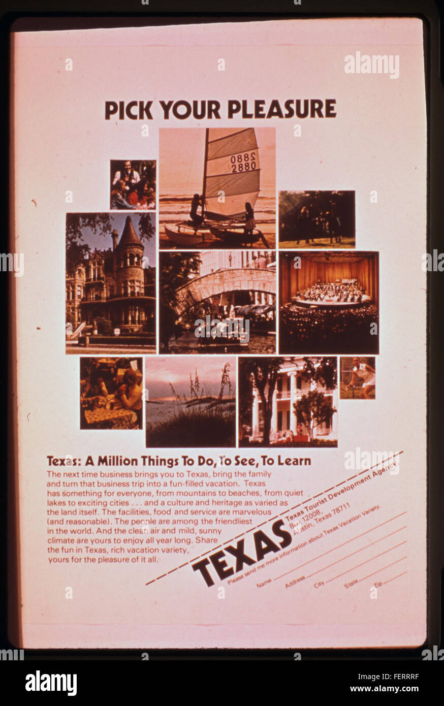 A Texas tourism advertisement promoting the state's attractions ...